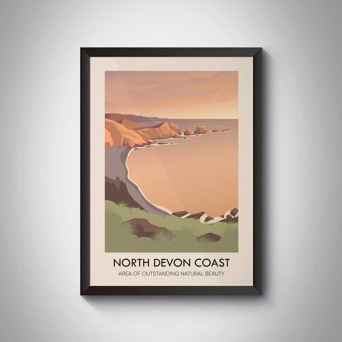 North Devon Coast Aonb Travel Poster, Screda Cove, Exmoor National Park ...