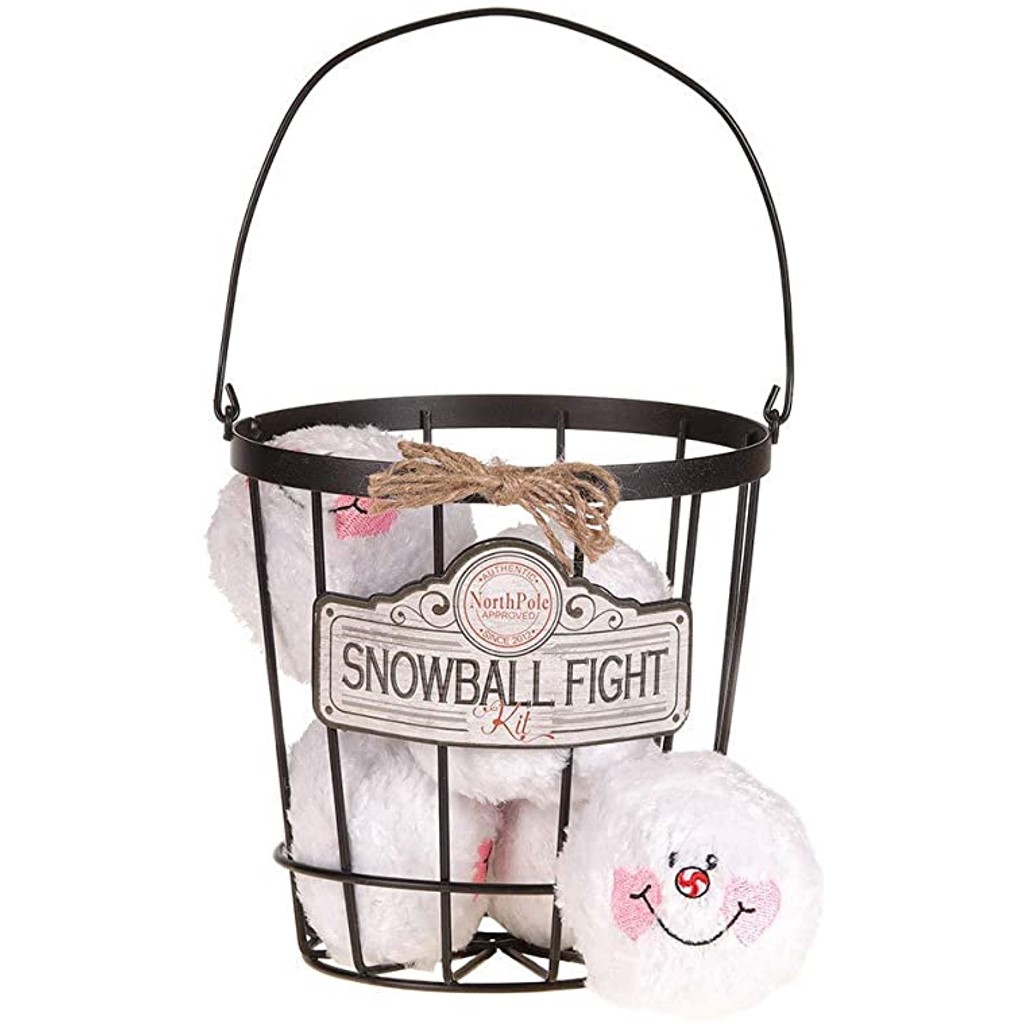 North Pole Approved Snowball Fight kit with 1 Wire Basket and 6 Plush ...