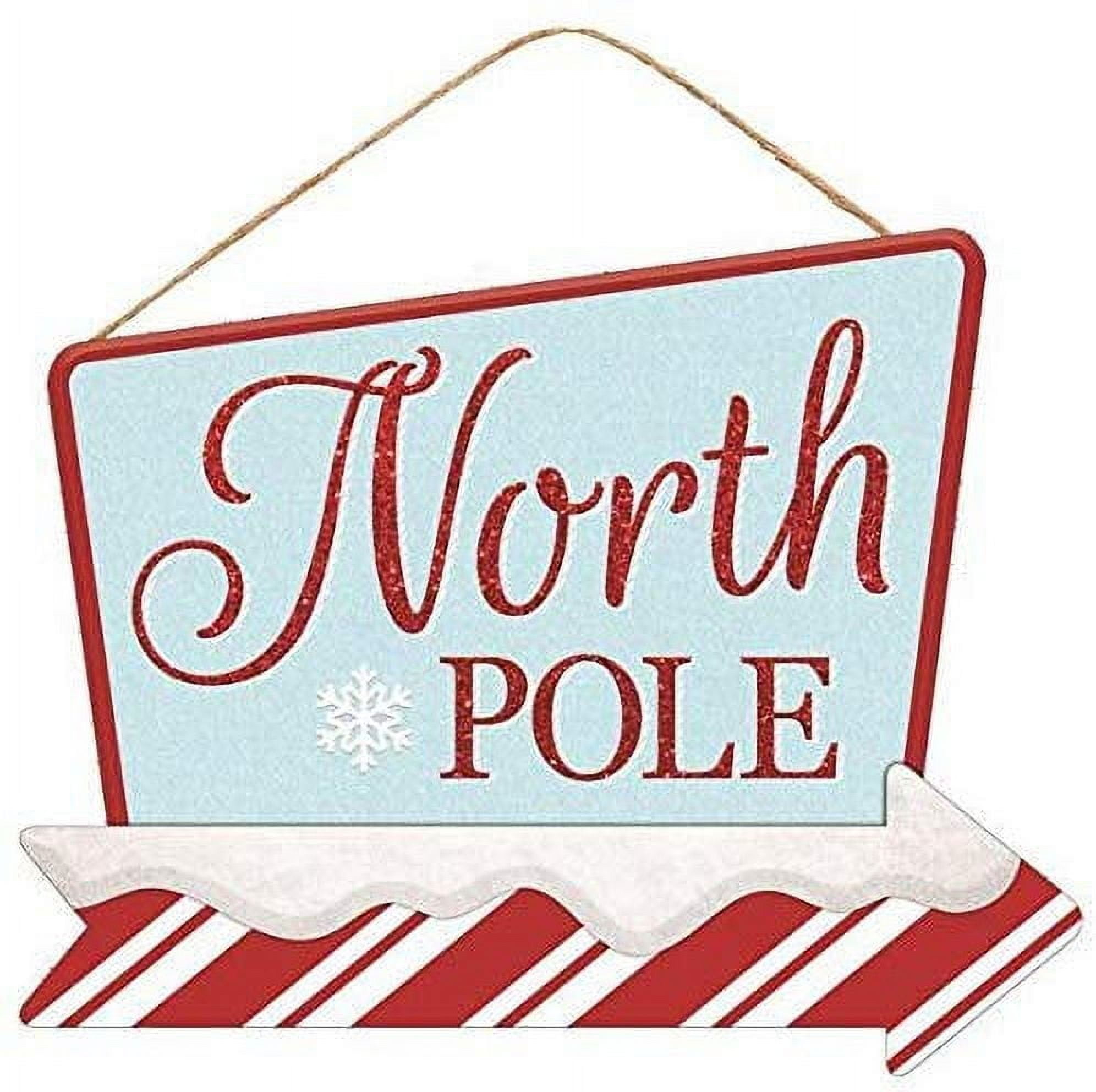 North Pole Arrow Christmas Sign - 12.5" x 10", Light Blue, Red & White ...