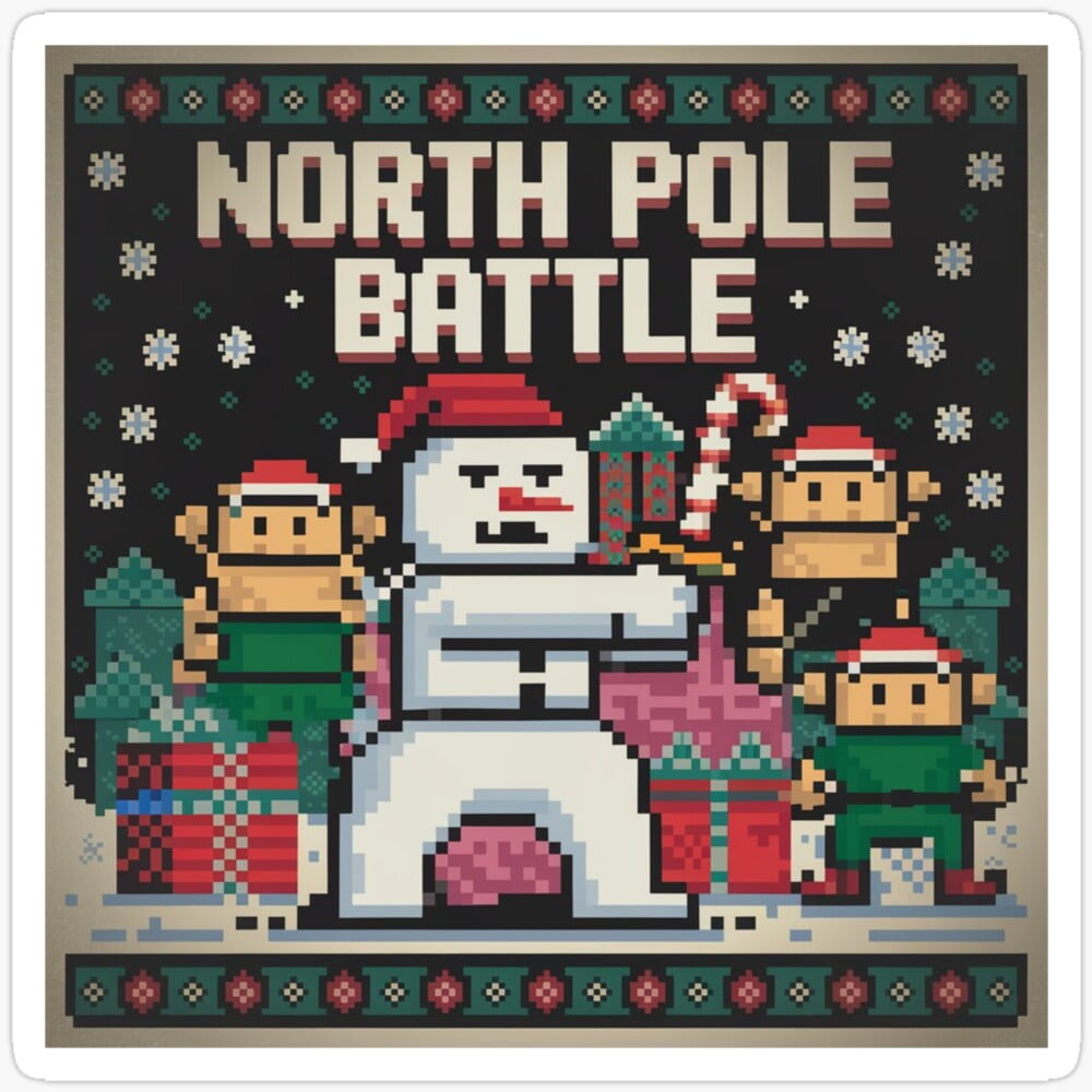 North Pole Battle Retro Snowman Showdown Stickerphone Decal Water ...