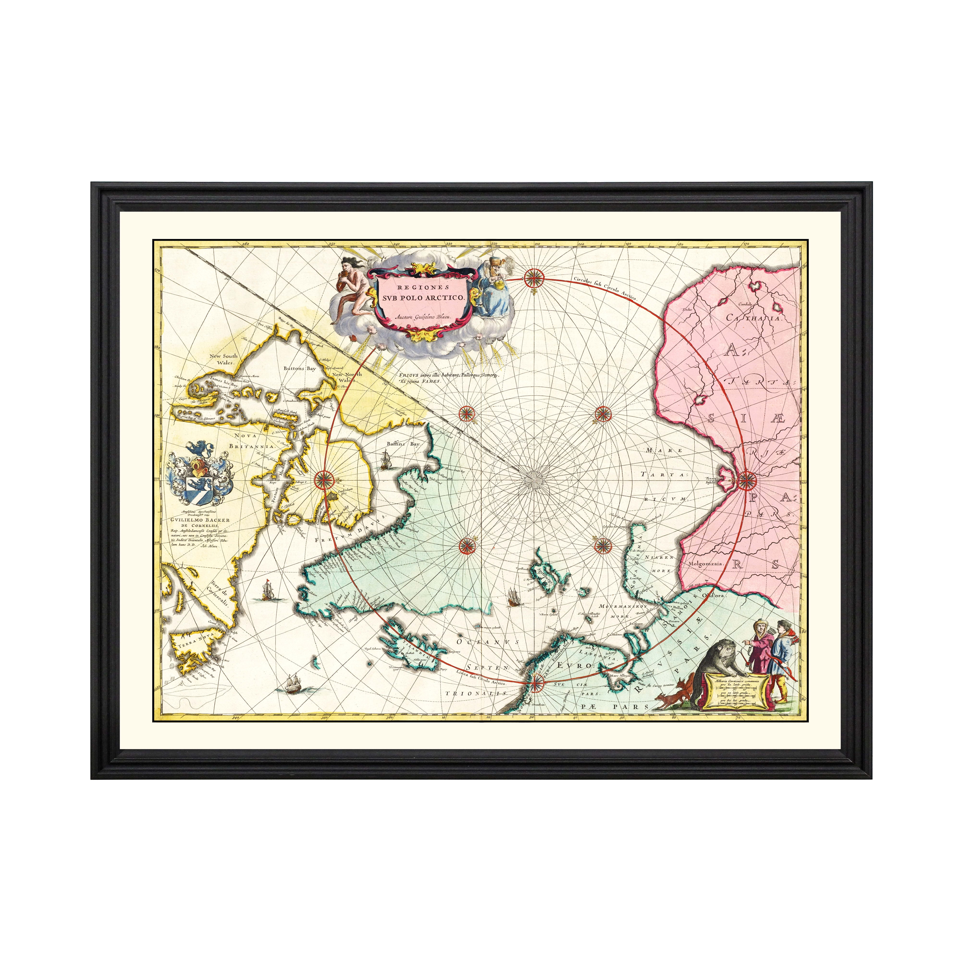 North Pole Canada, Greenland Art, 1665 Vintage Map of North Pole Canada ...