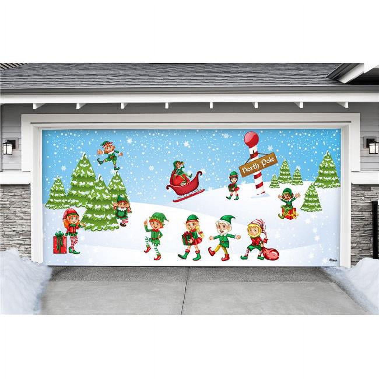 North Pole Elves - Christmas 7 ft. x 16 ft. Garage Door Decor Banner ...