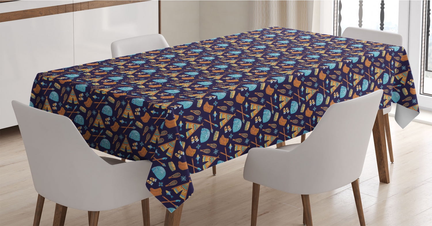 North Pole Tablecloth, Eskimo Alaska Elements and Style Symbolic Items ...