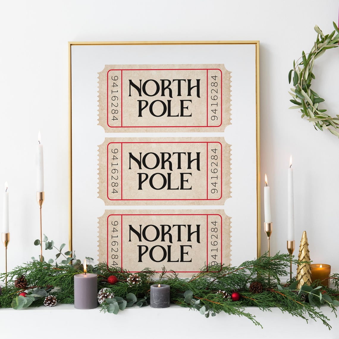 North Pole Ticket Poster Art - Red Wall Art Decor - Fun Modern Poster ...