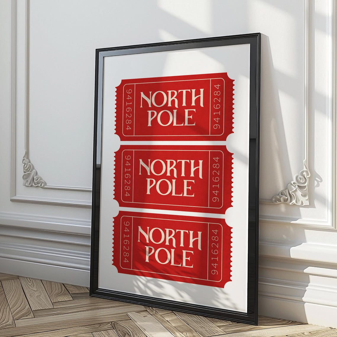 North Pole Ticket Poster Art - Red & White Wall Art Decor - Fun Funky ...