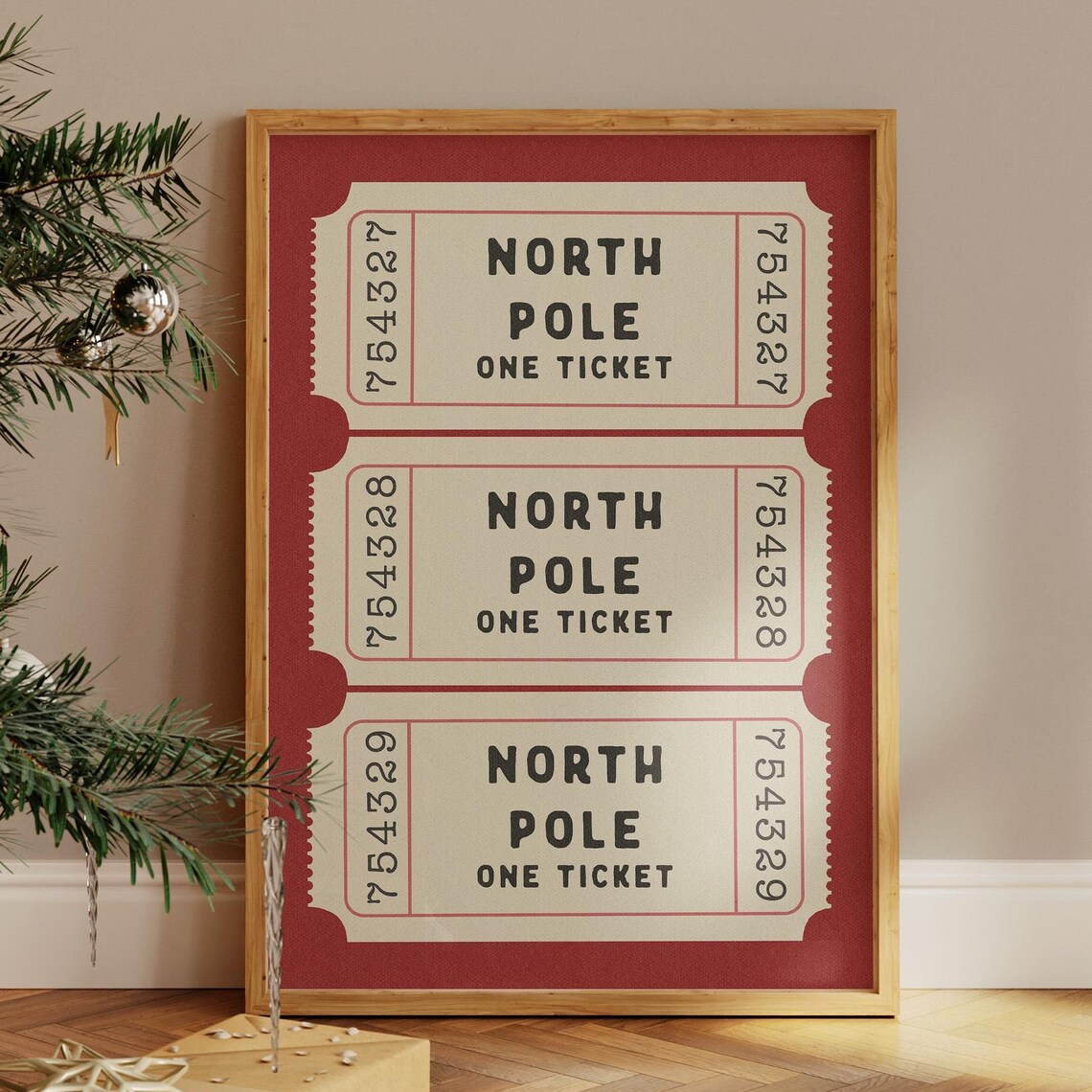 North Pole Ticket Poster, Red And Cream Festive Holiday Wall Art ...