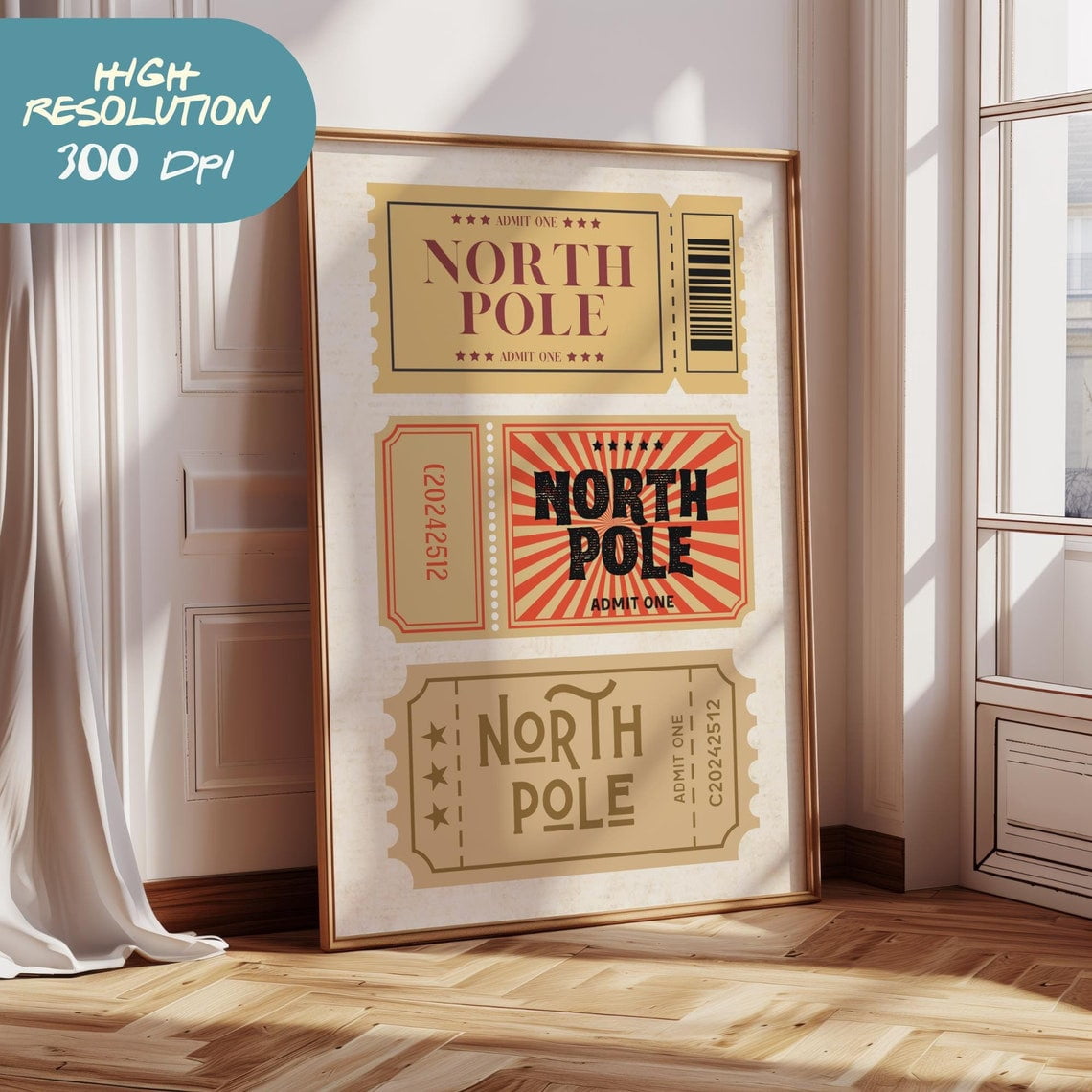 North Pole Ticket Poster Vintage Inspired Wall Art Minimalist Jpg File ...