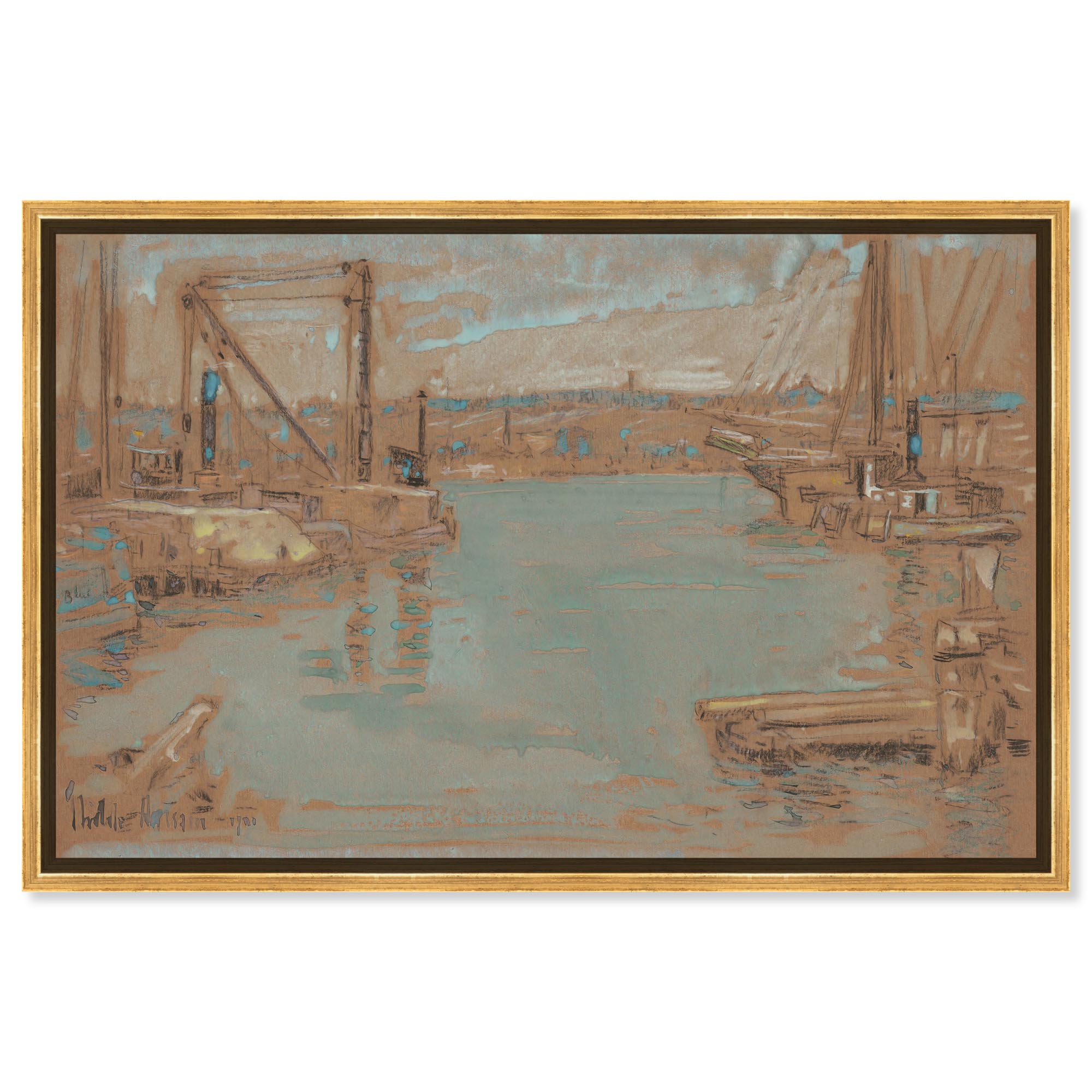 North River Dock Canvas Coastal Classic Art by Art Remedy, Gold Frame ...