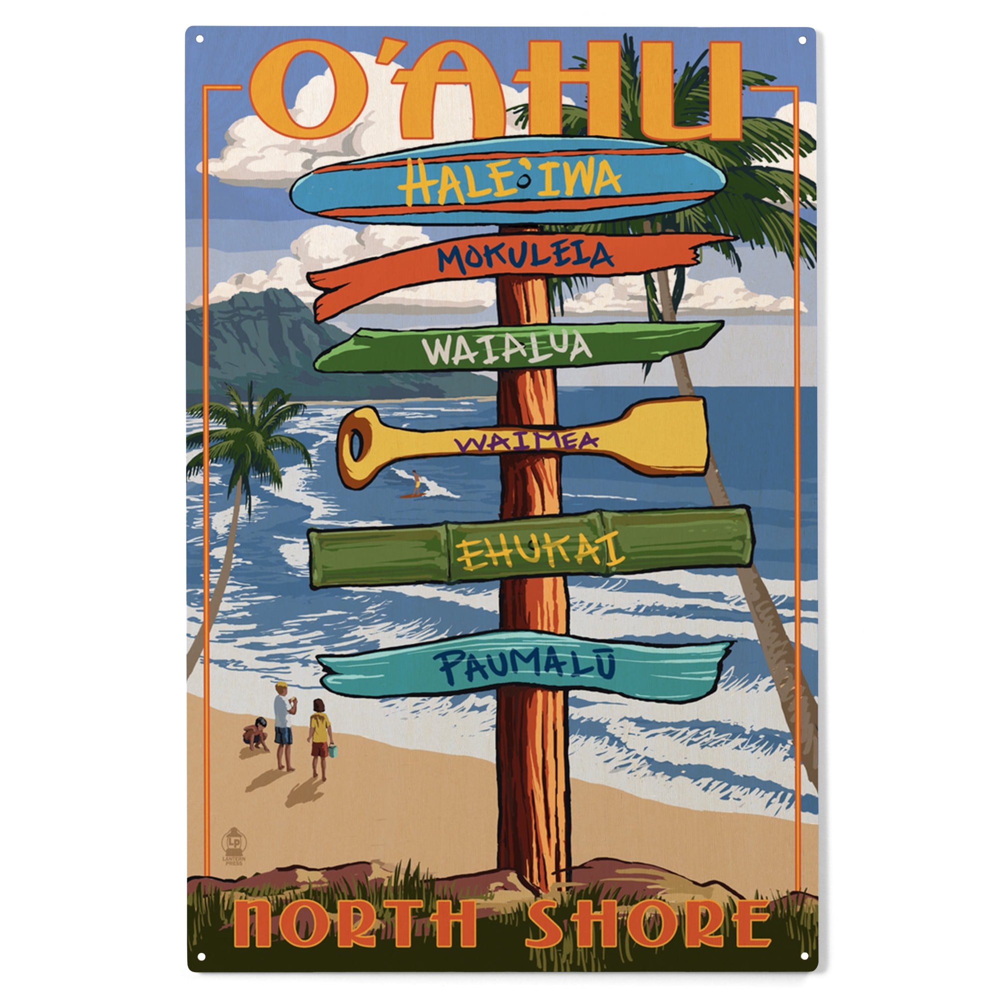 North Shore, Hale'iwa, Oahu, Hawaii, Destinations Sign Birch Wood Wall ...