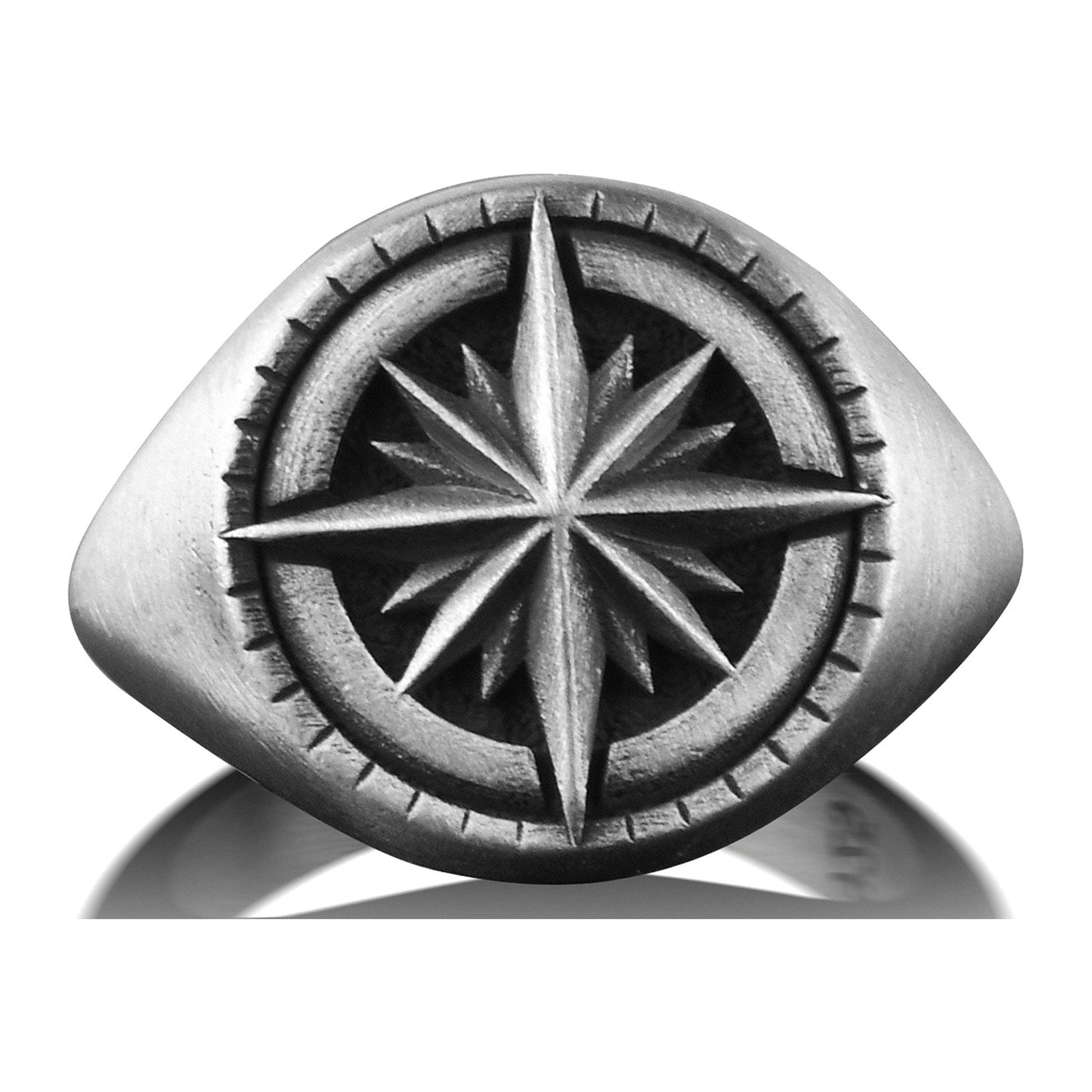 North Star Compass Ring For Men in Sterling Silver, Starburst Celestial ...
