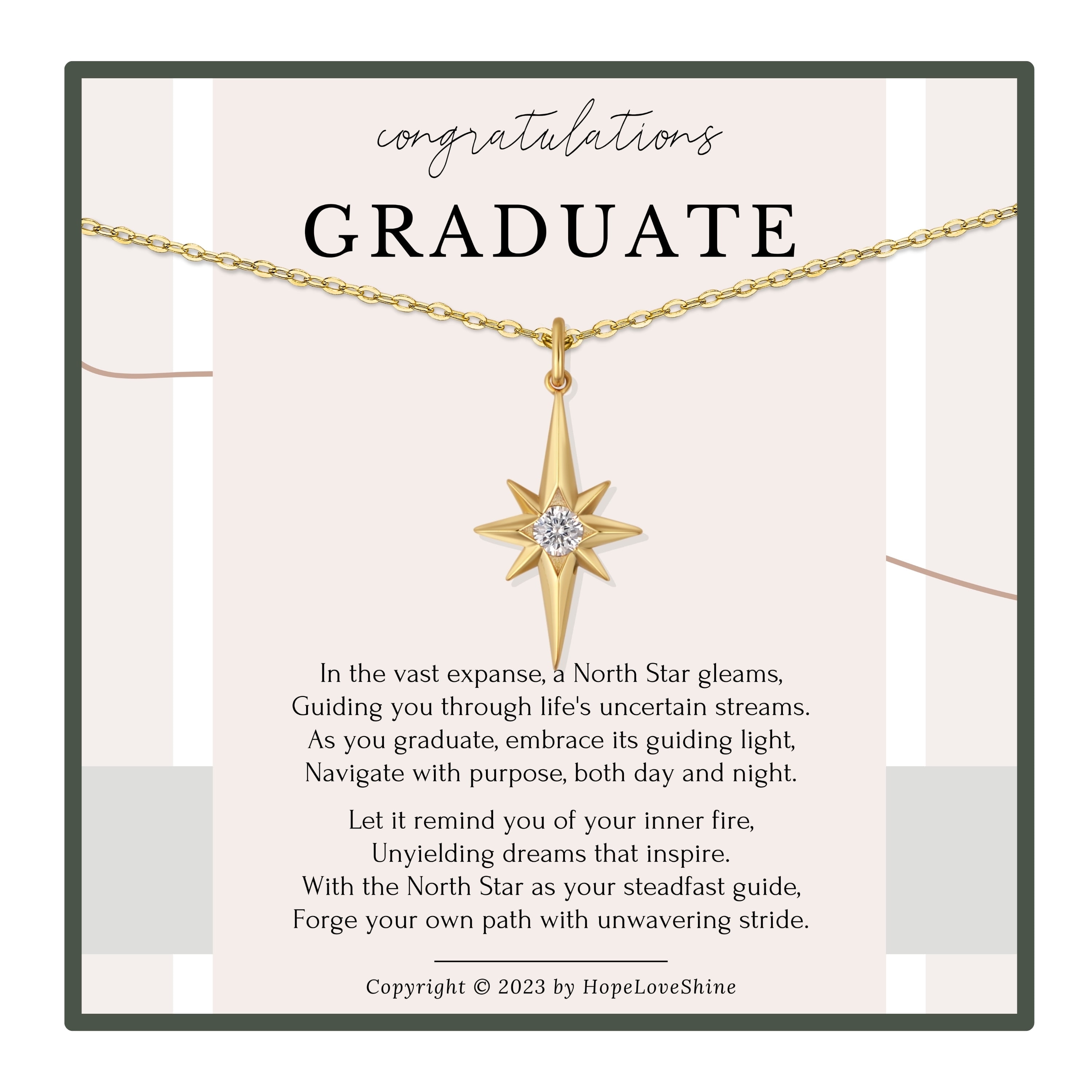 HOPE LOVE SHINE Graduation Necklace – Gold North Star Jewelry Gift for ...