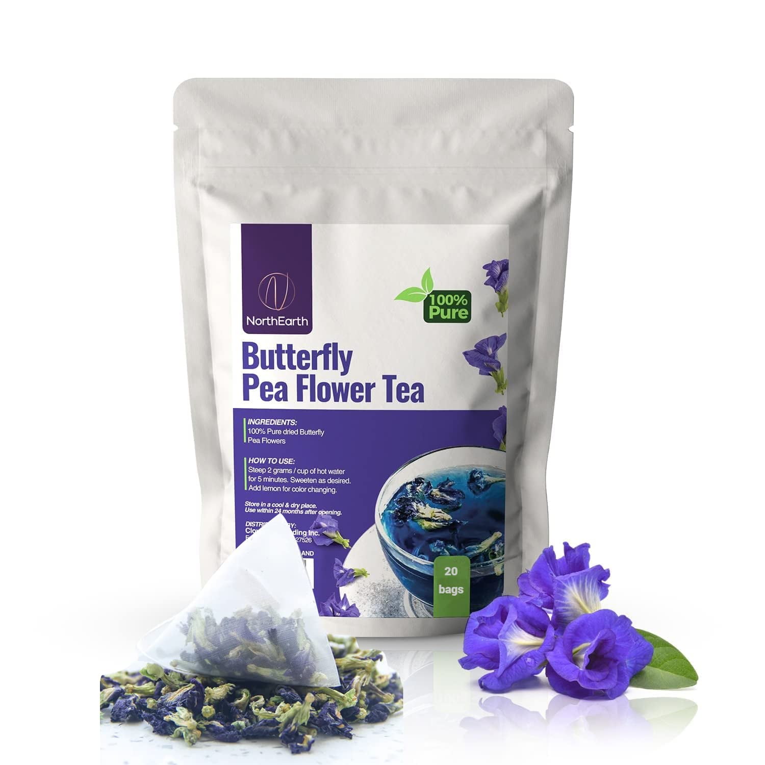 NorthEarth 100% Pure Butterfly Pea Flower Tea - Blue Pea Tea Clitoria ...