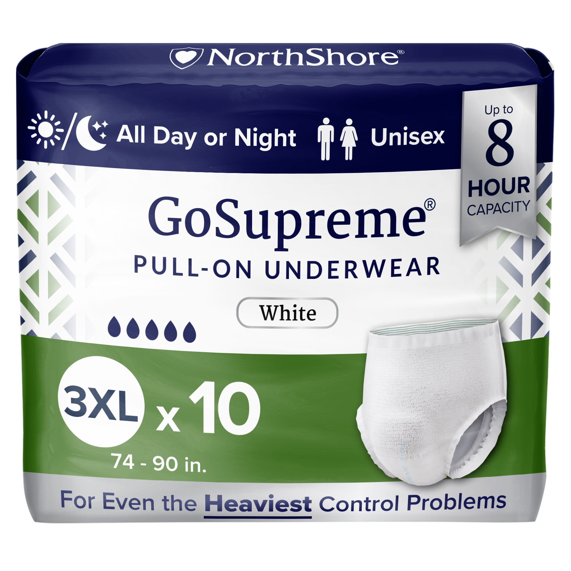 NorthShore GoSupreme Overnight Incontinence Underwear, 8-Hour Pullup ...