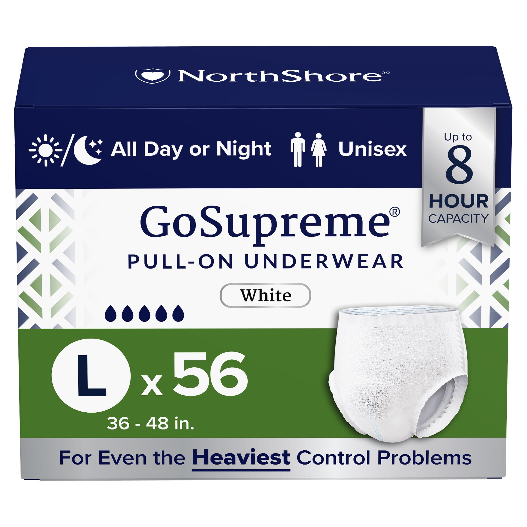 NorthShore GoSupreme Large Overnight Incontinence Underwear, Leak-Proof ...