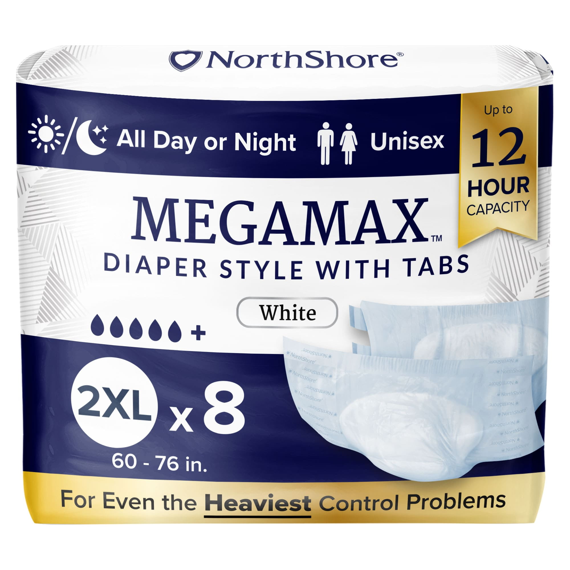 NorthShore MegaMax Adult Overnight Diapers, 12-Hour Tab-Style, 2X-Large ...