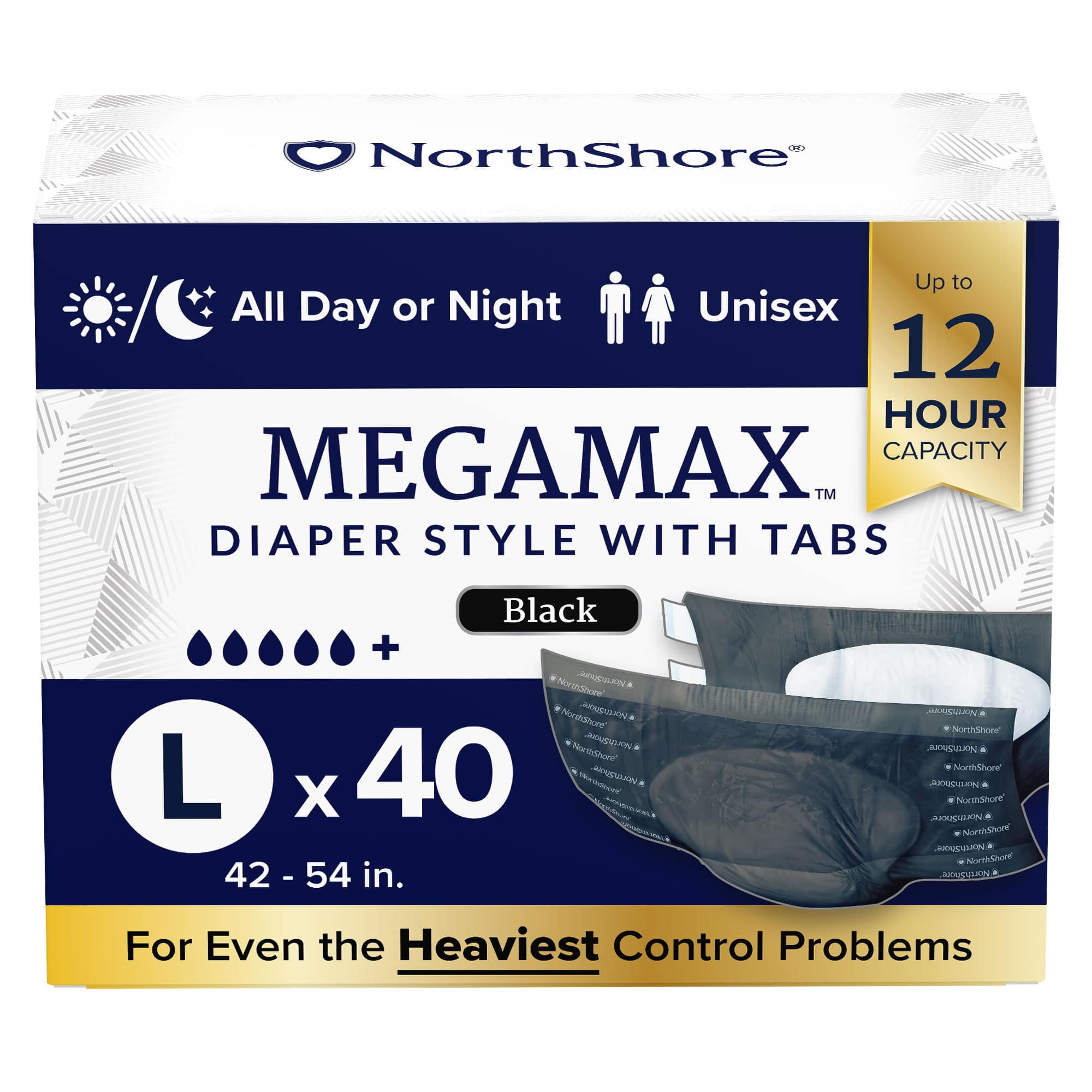 NorthShore MegaMax Super Absorbent Adult Diapers, Large, Heavy Duty, 40 ...