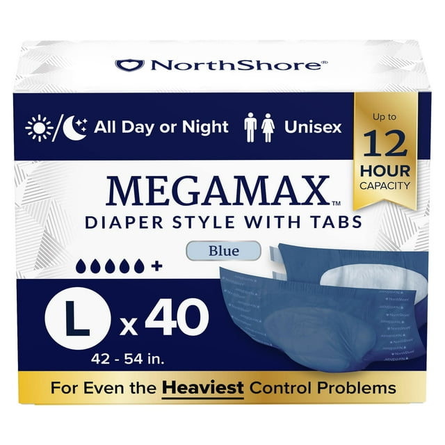 NorthShore MegaMax Adult Overnight Diapers, 12-Hour Tab-Style, Large ...