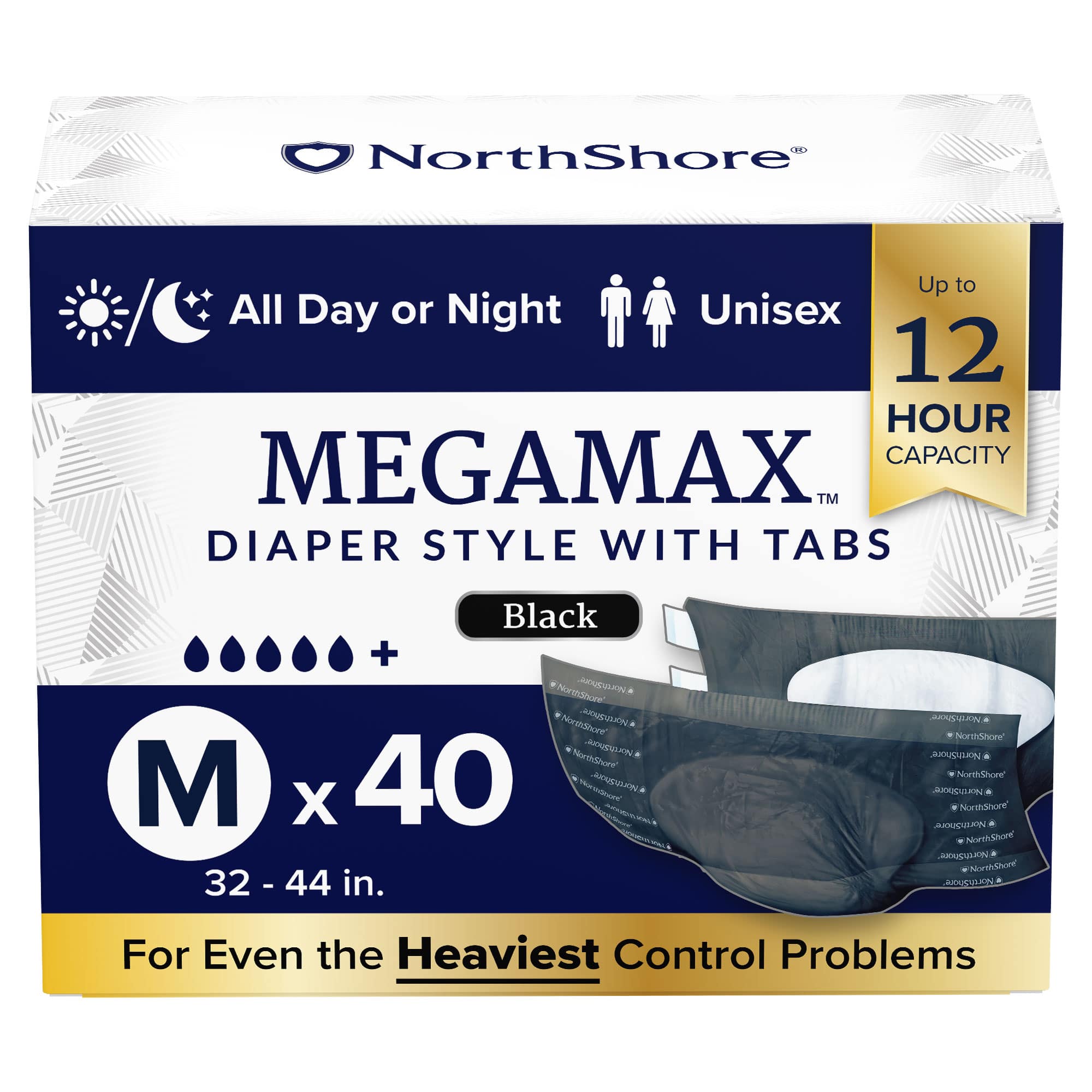 NorthShore MegaMax Adult Overnight Diapers, 12-Hour Tab-Style, Medium ...