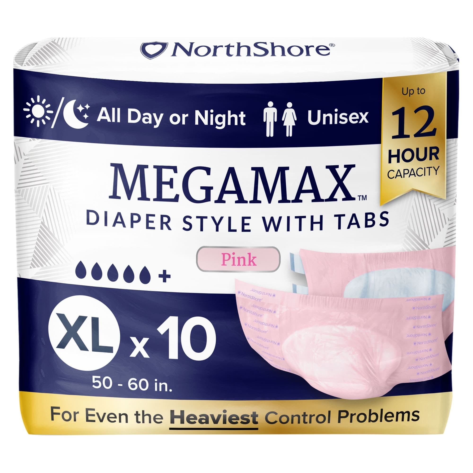NorthShore MegaMax Adult Overnight Diapers, 12-Hour Tab-Style, X-Large ...