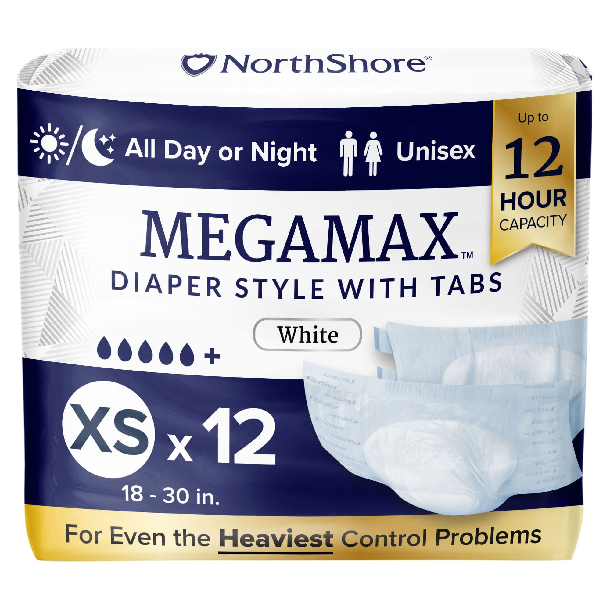 NorthShore MegaMax Adult Overnight Diapers, 12-Hour Tab-Style, X-Small ...