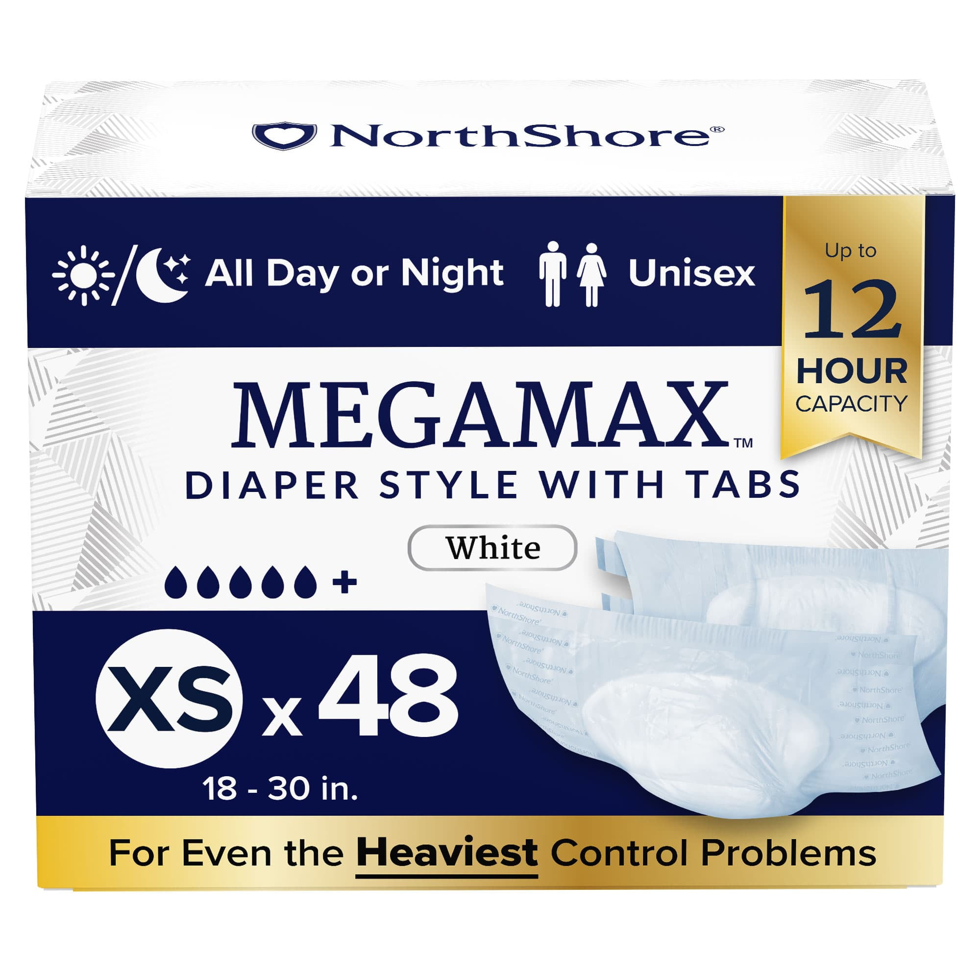 NorthShore MegaMax Adult Overnight Diapers, 12-Hour Tab-Style, X-Small ...