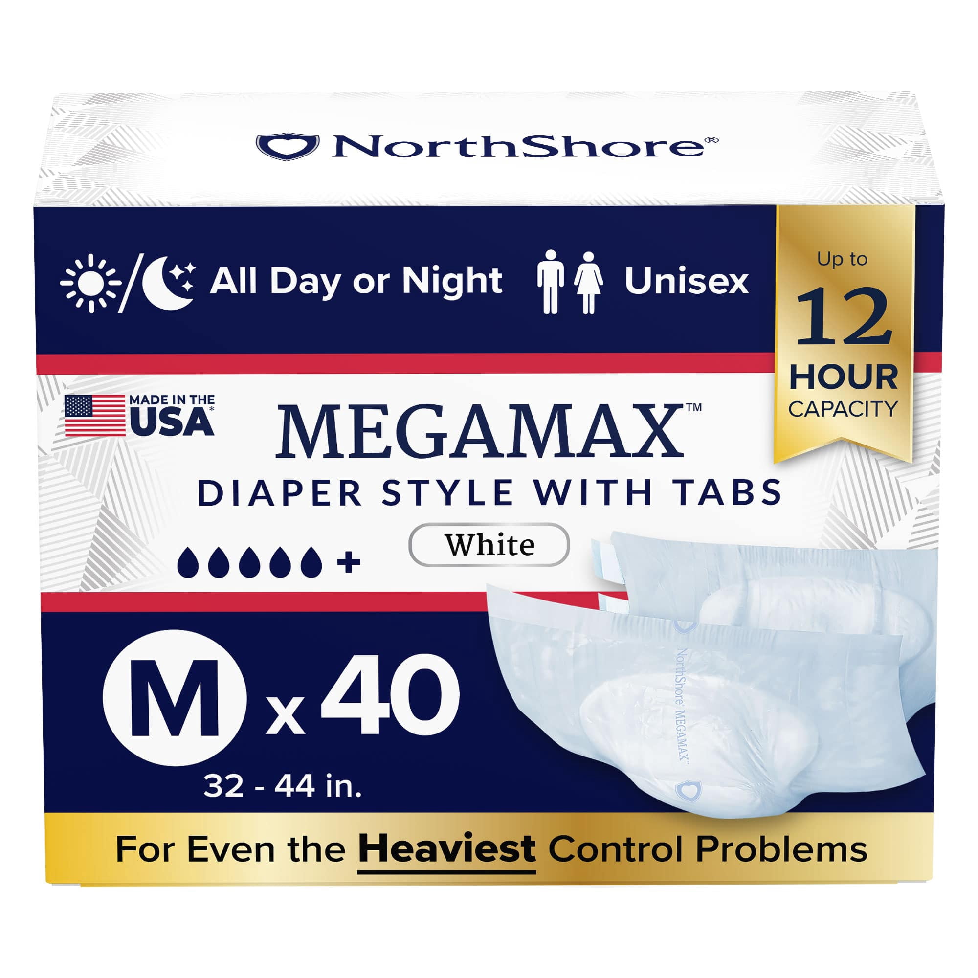 NorthShore MegaMax Adult Overnight Diapers, Made in USA, 12-Hour Tab ...
