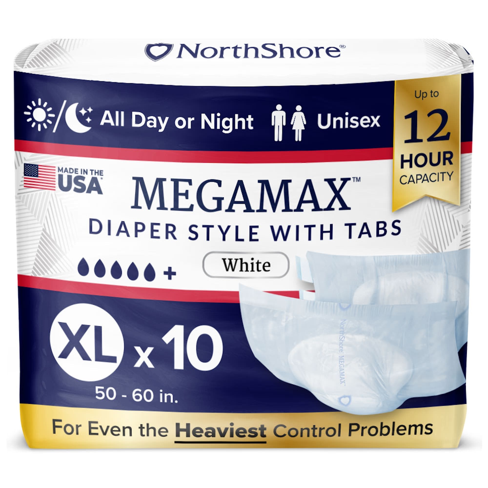 NorthShore MegaMax Adult Overnight Diapers, Made in USA, 12-Hour Tab ...