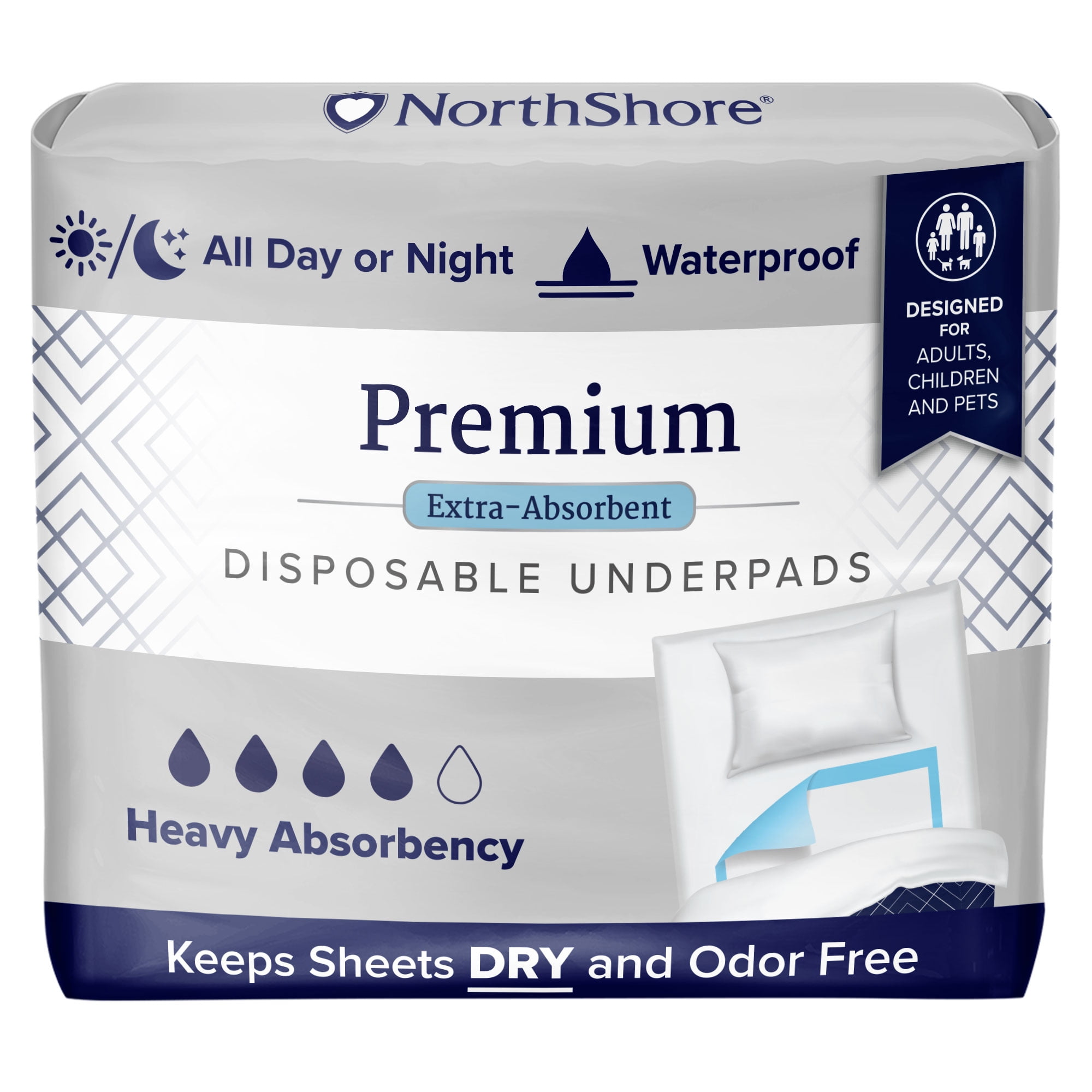 NorthShore Premium, 23x36, 25oz, Blue Disposable Underpads, Large, Case ...