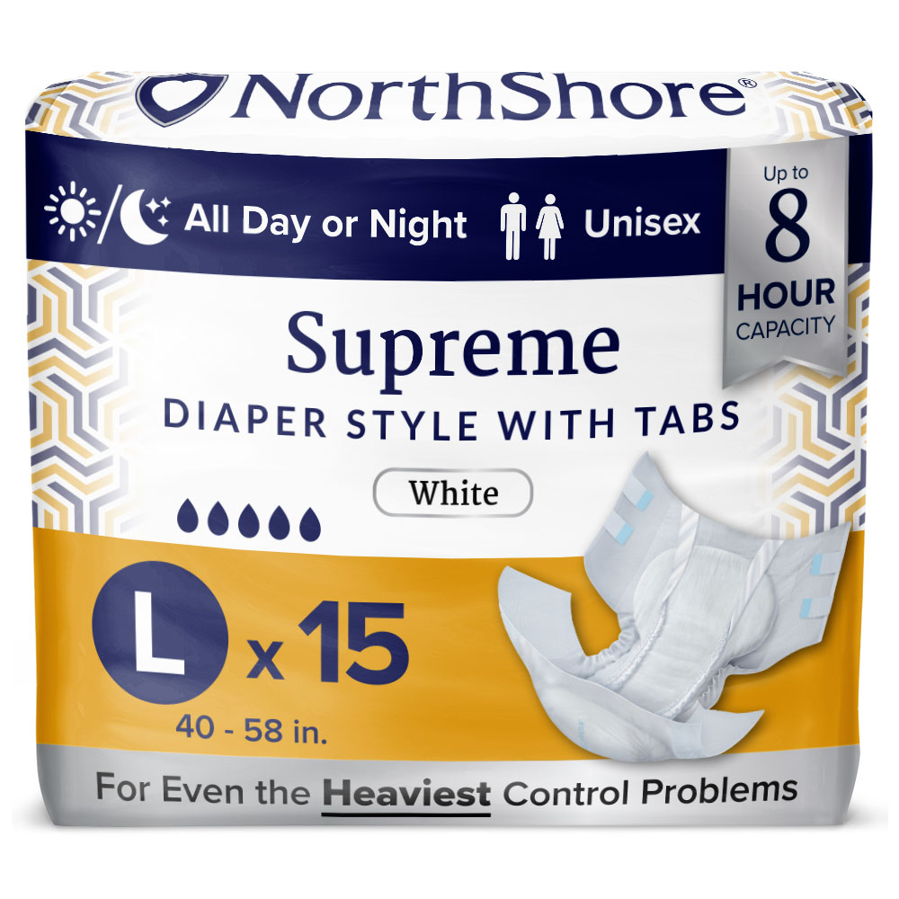 NorthShore Supreme Tab-Style Briefs, White, Large, Pack/15 - Walmart.com