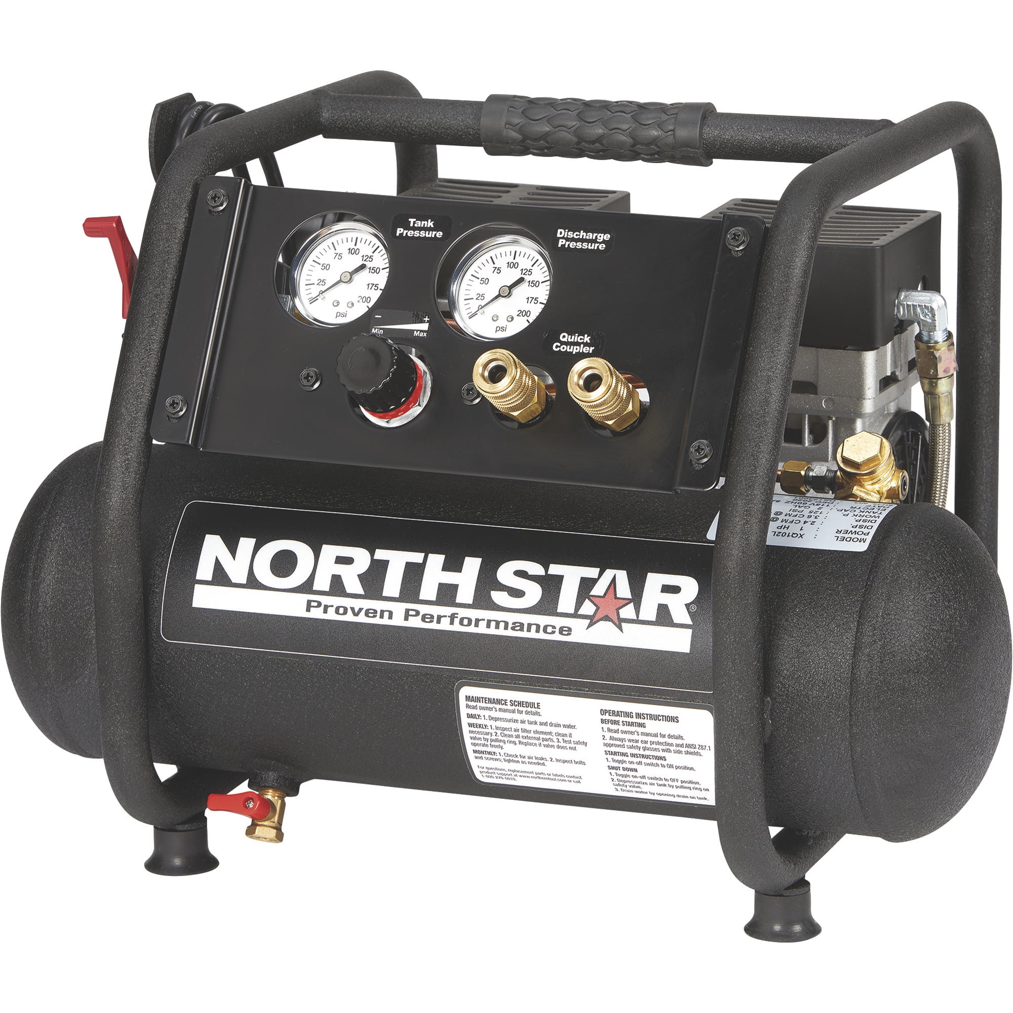 NorthStar Portable Quiet Electric Air Compressor, 1 HP, 2-Gallon, 2.4 ...