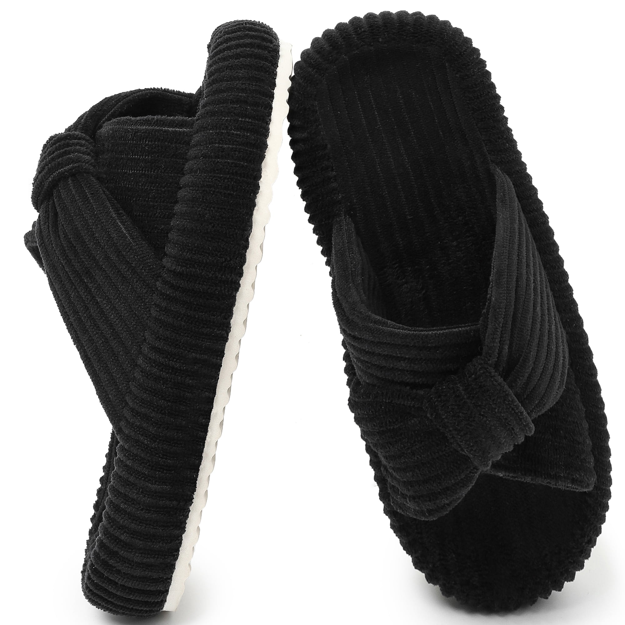 Northblanc Slippers for Women Memory Foam House Bedroom Corduroy Bow ...