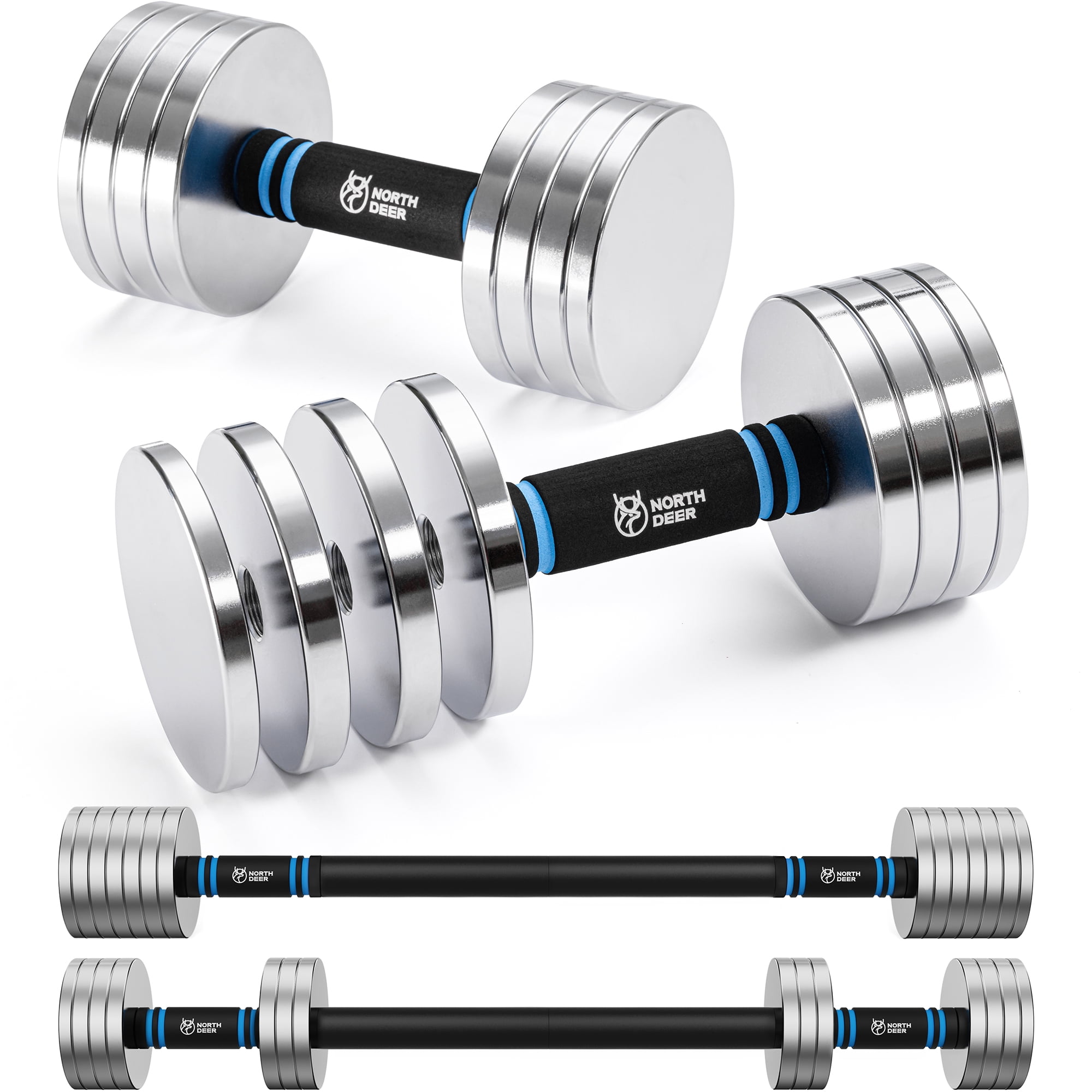 Northdeer 2.0 40Lbs Adjustable Dumbbell Set, 2 in 1 Steel Barbell, Home ...