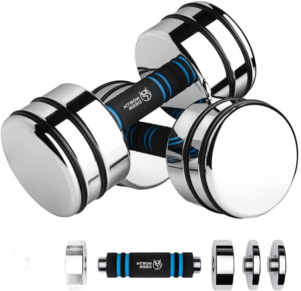 Northdeer Ultracompact Chrome Dumbbells 5-50lb Foam Handles Home Gym ...