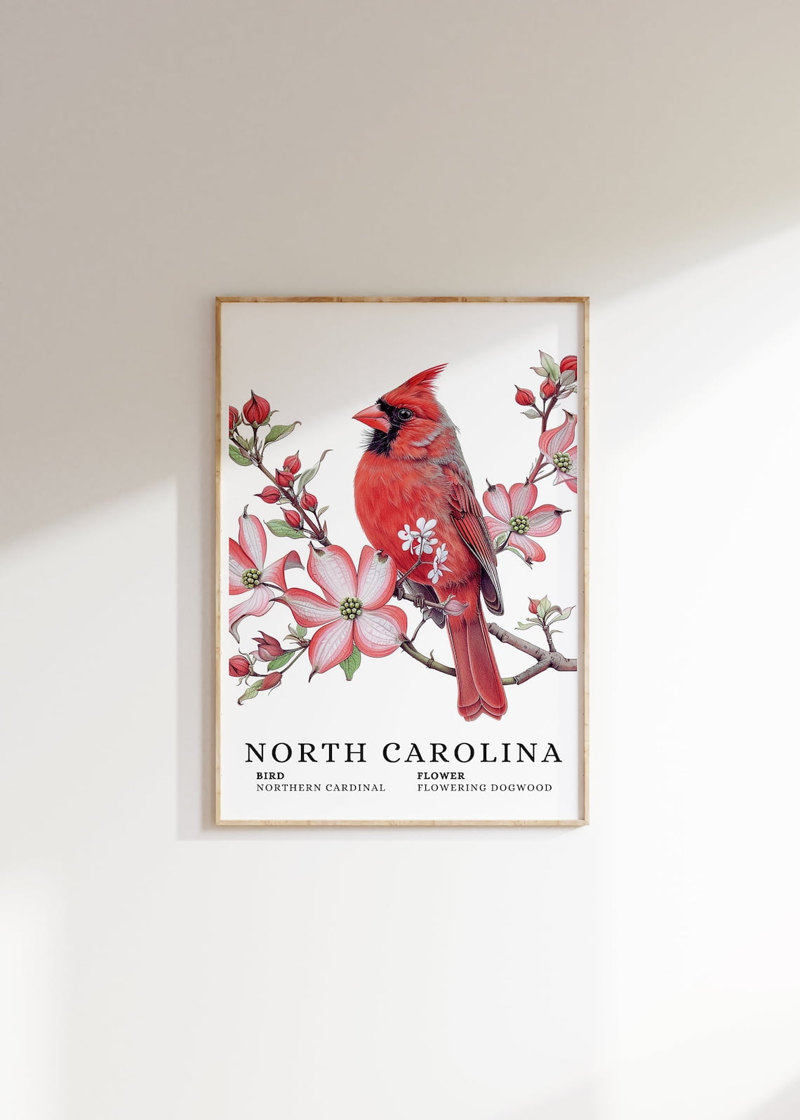 Northern Cardinal Art Poster: North Carolina State Bird & Dogwood ...