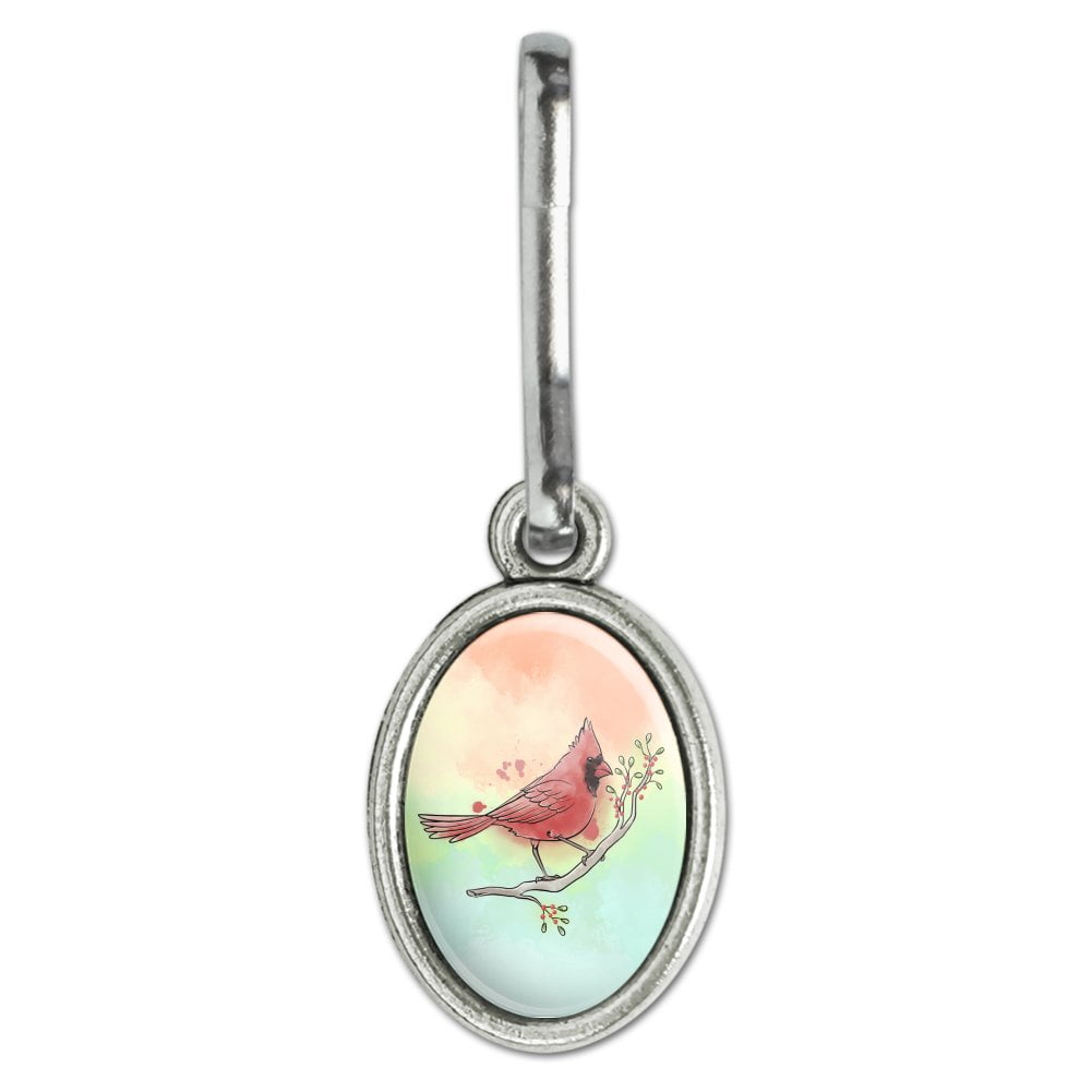 Northern Cardinal Watercolor Northeastern Bird Antiqued Oval Charm ...