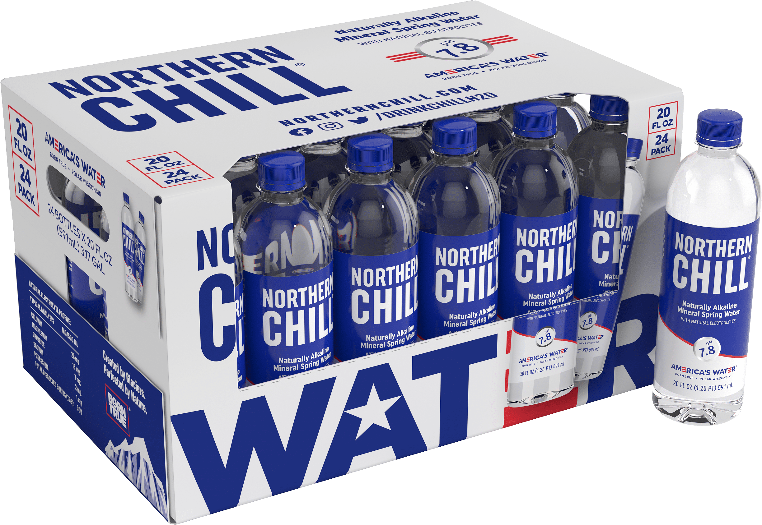 Northern Chill, 20oz 24pack Bottles, Naturally Alkaline Mineral Spring ...