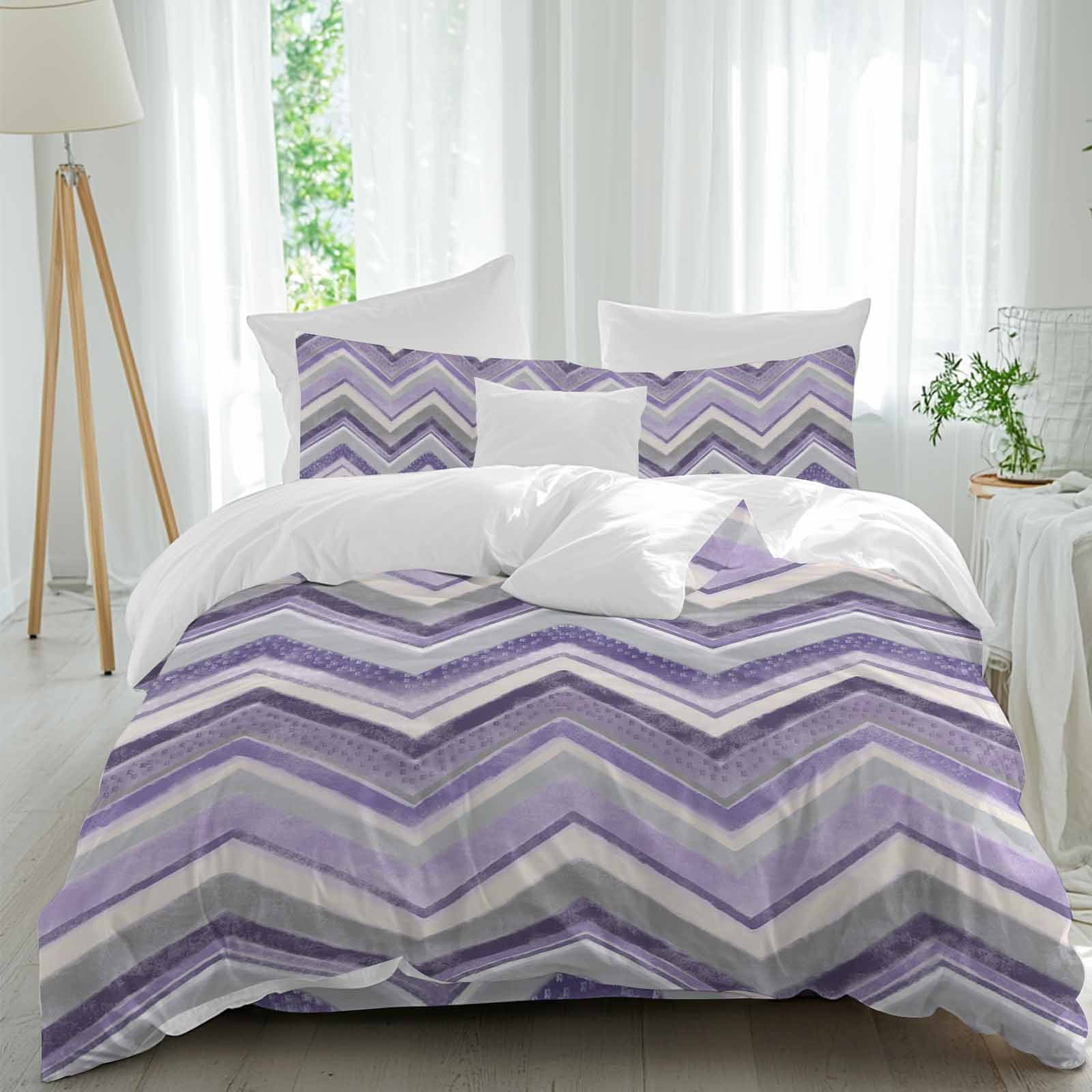 Northern Europe Duvet Cover Set Queen Size, Purple Geometric Wave ...
