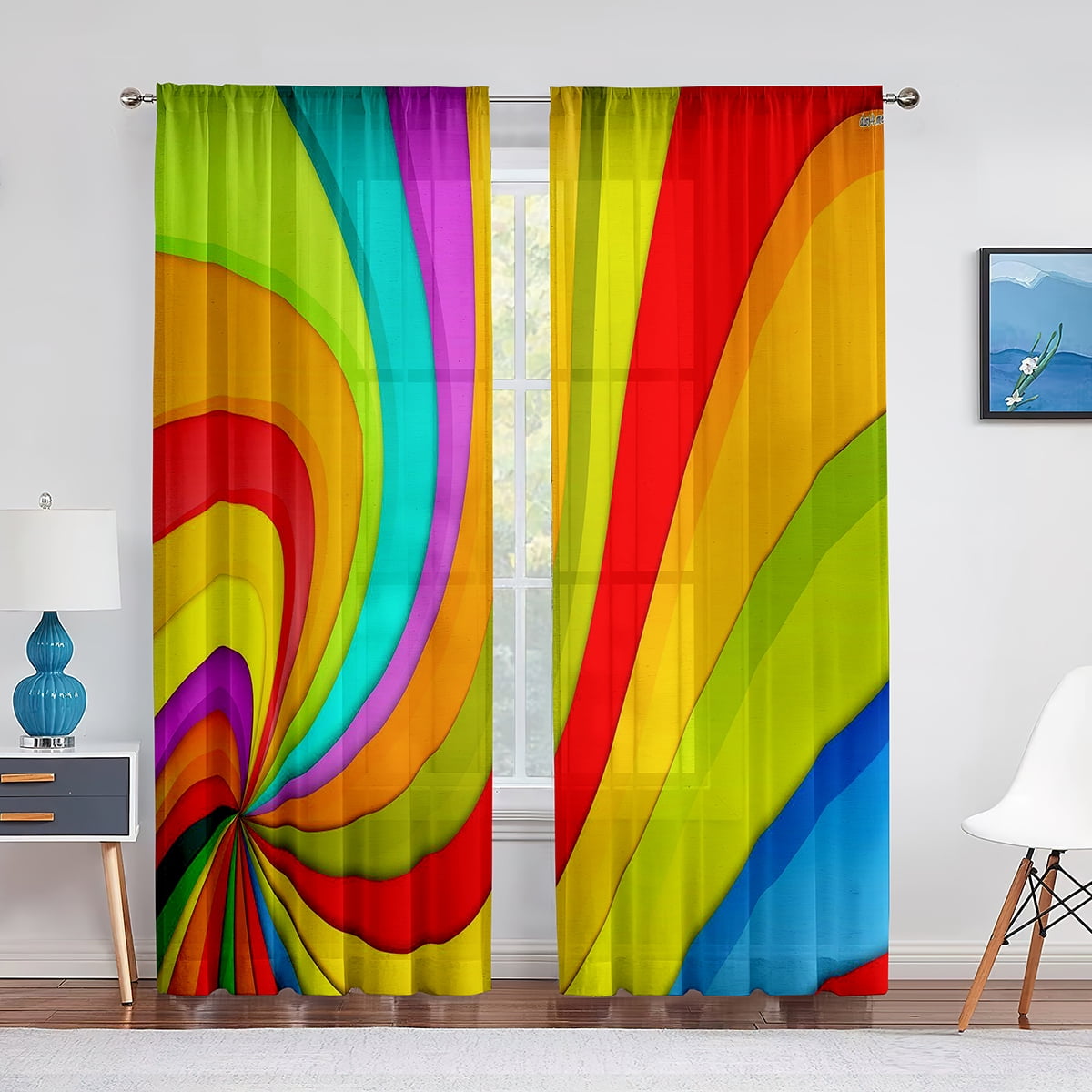 Northern Europe Geometric Wave Stripes Sheer Voiles Curtain for Living ...