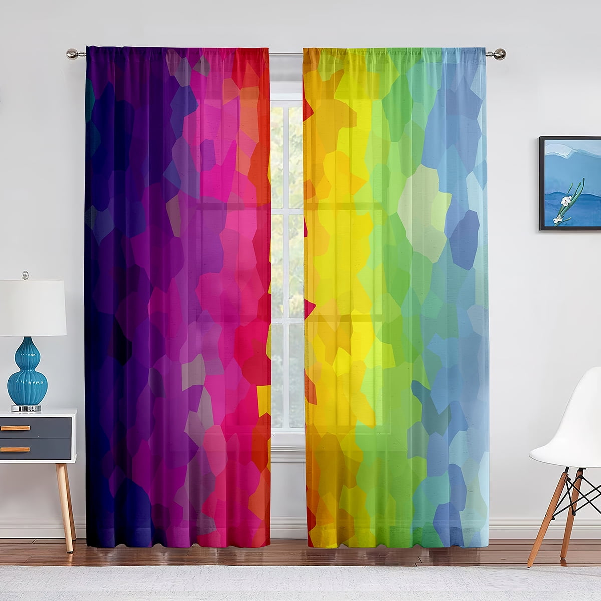 Northern Europe Geometric Wave Stripes Sheer Voiles Curtain for Living ...