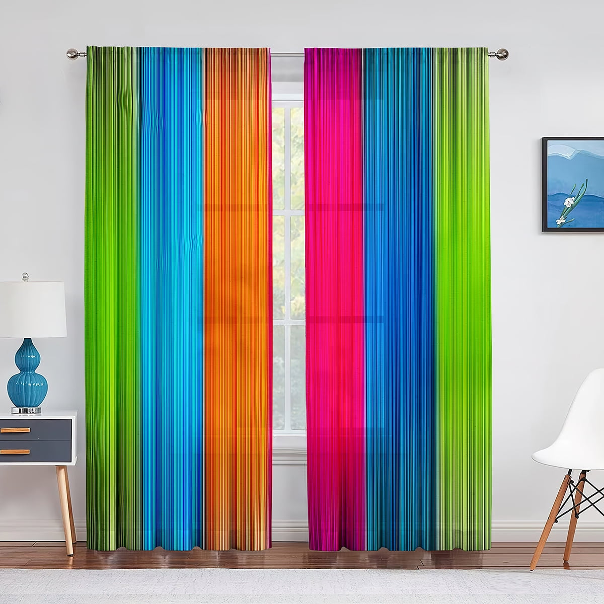 Northern Europe Geometric Wave Stripes Sheer Voiles Curtain for Living ...