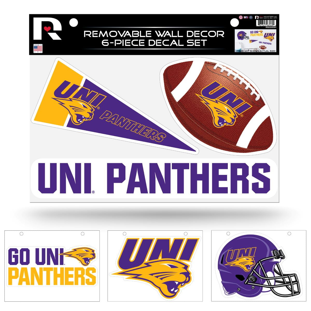 Northern Iowa Panthers NCAA Set of 6 Removable Wall Decal Stickers ...