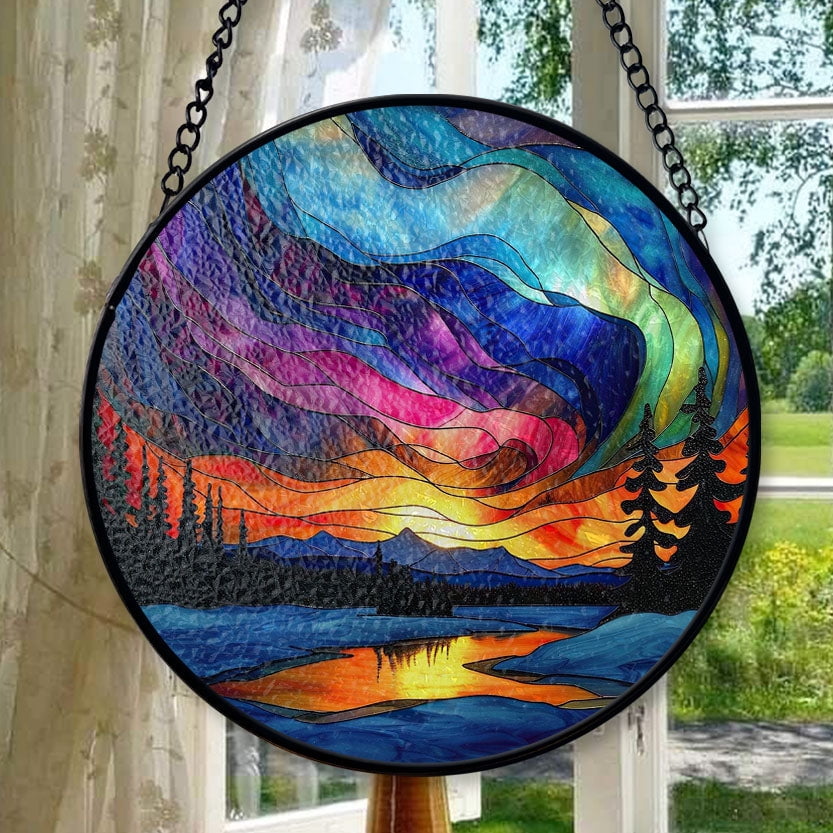 Northern Light Faux Stained Glass Suncatcher, Northern Aurora Stained ...