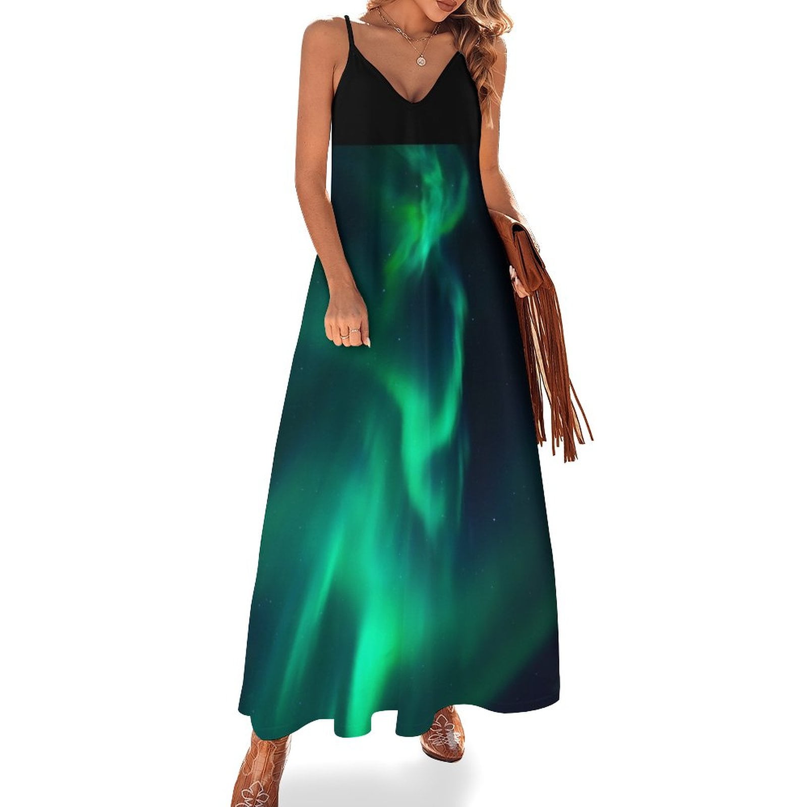 Northern Lights Aurora Borealis Night Sky Green Alaska Sleeveless Dress ...