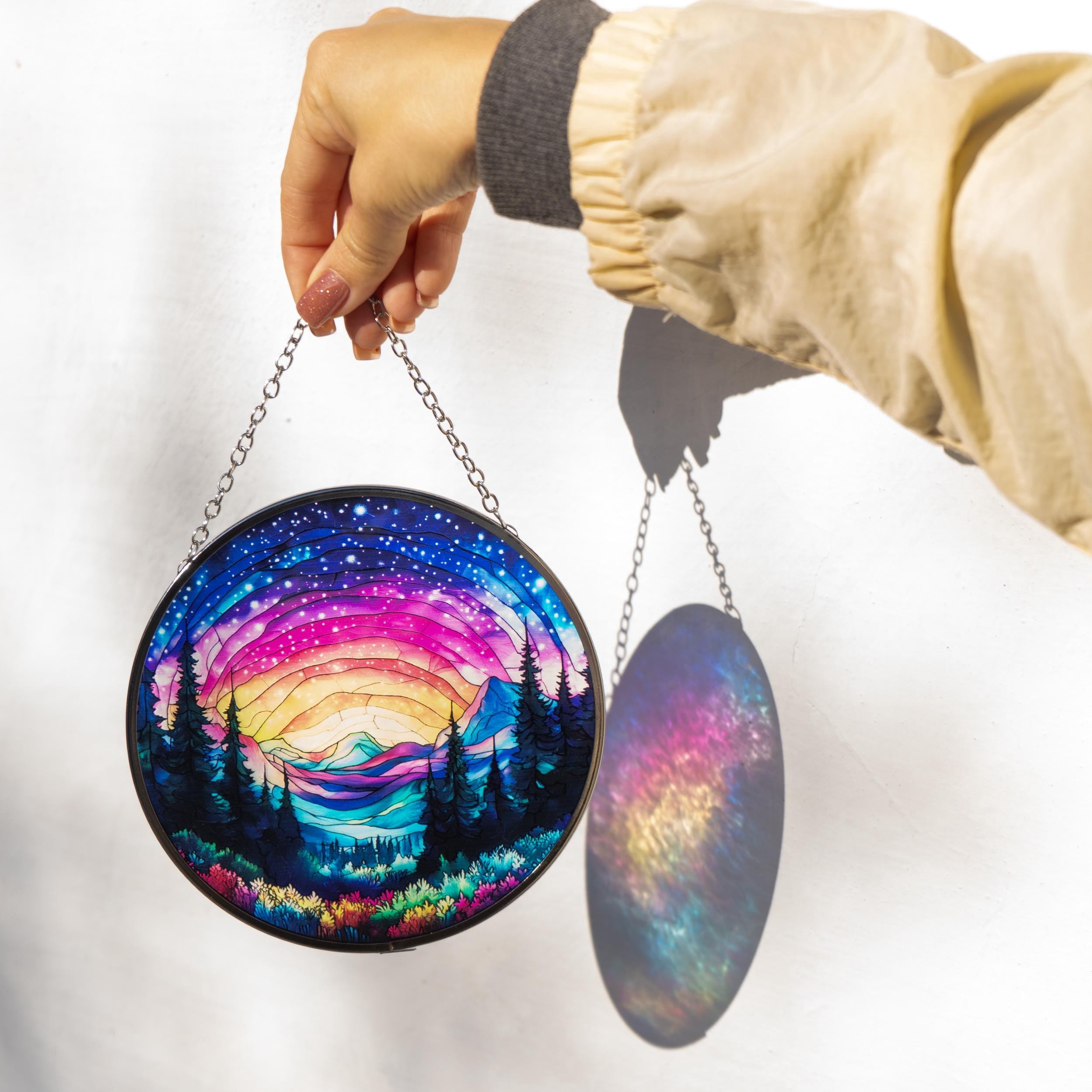 Northern Lights Aurora Borealis Stained Glass Suncatcher Colorful ...