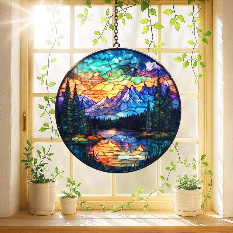 Northern Lights Aurora GLASS SUNCATCHER Aurora Borealis Window Hanging ...
