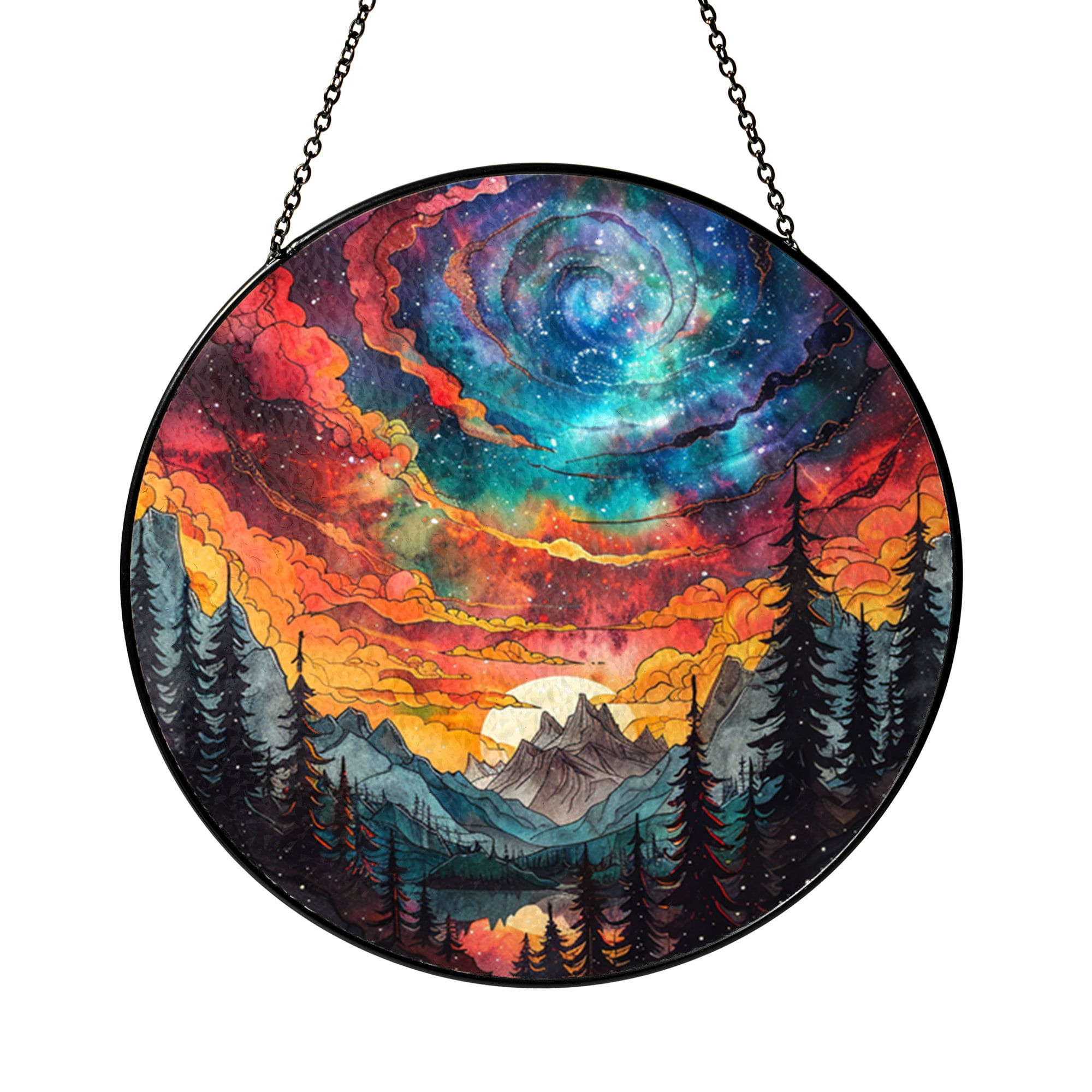 Northern Lights Aurora Stained Glass Suncatcher – Forest Window Hanging ...