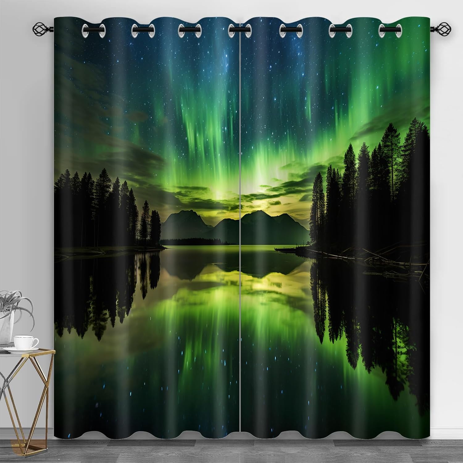 Northern Lights Blackout Curtains - Cold Forest Pattern Drapes,Night ...
