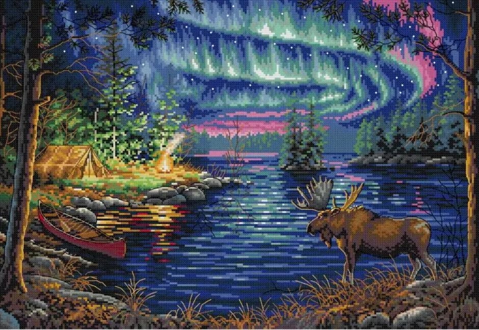 Northern Lights Camping | Cross Stitch Needlework Embroidery Kits ...