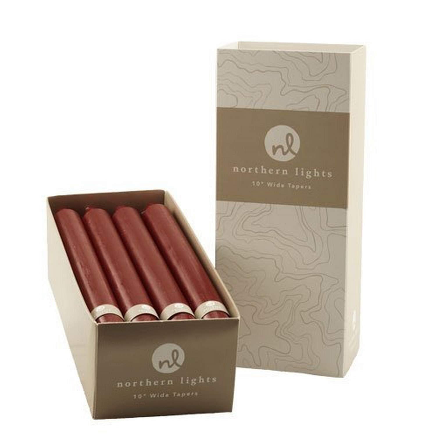 Northern Lights Candles Nlc Wide Tapers 12Pc Box Bordeaux 10 Inch ...