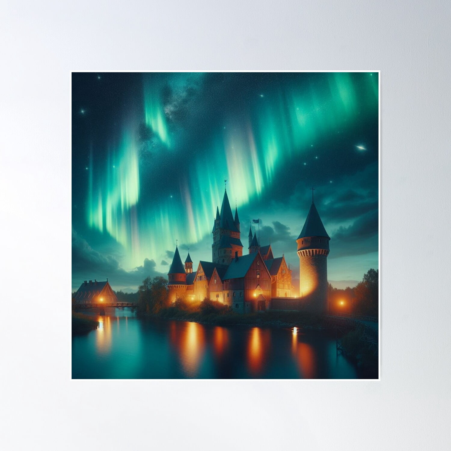 Northern Lights Castle Poster Wall Art, Modern Wall Decor, 24x24 ...